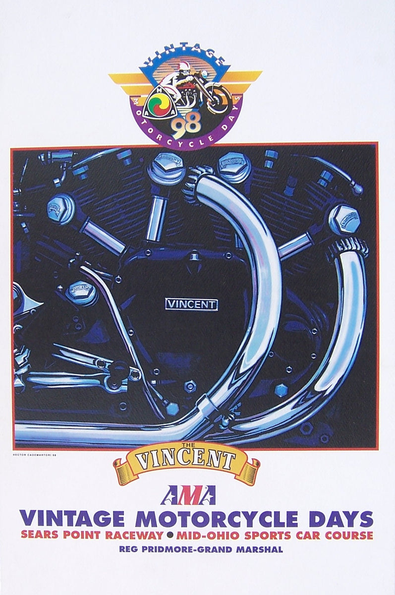 Vincent- 1998 AMA Vintage Days Poster – Hector Cademartori Motor Racing Art